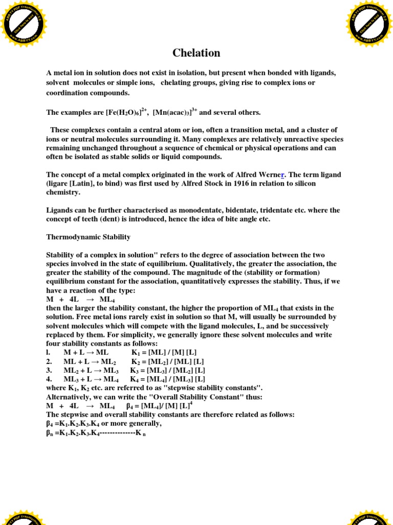 Chelation and Chelete Effect | PDF | Coordination Complex | Ligand