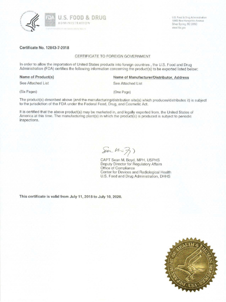 Certificate FDA ASPEN MEDICAL | PDF
