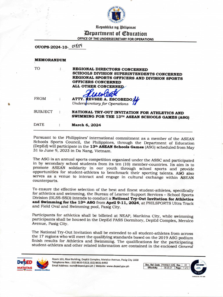 Memorandum Invitation Athletics Swimming | PDF | Swimming (Sport ...