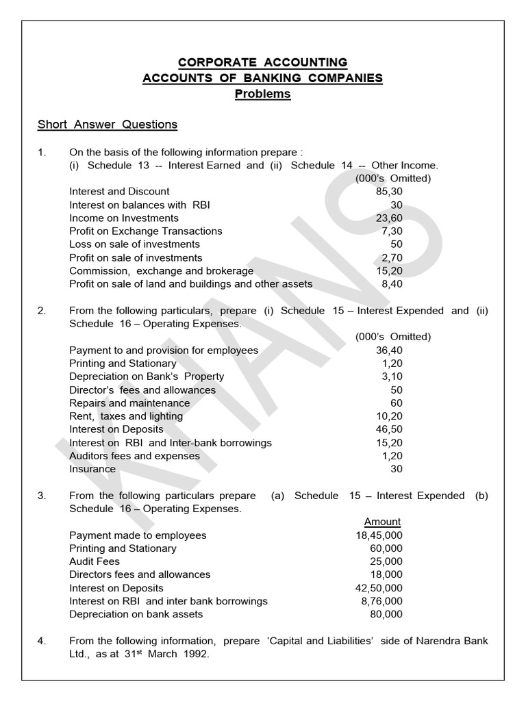 Problems On Bank Final Accounts Corporate Accounting | PDF | Banks ...