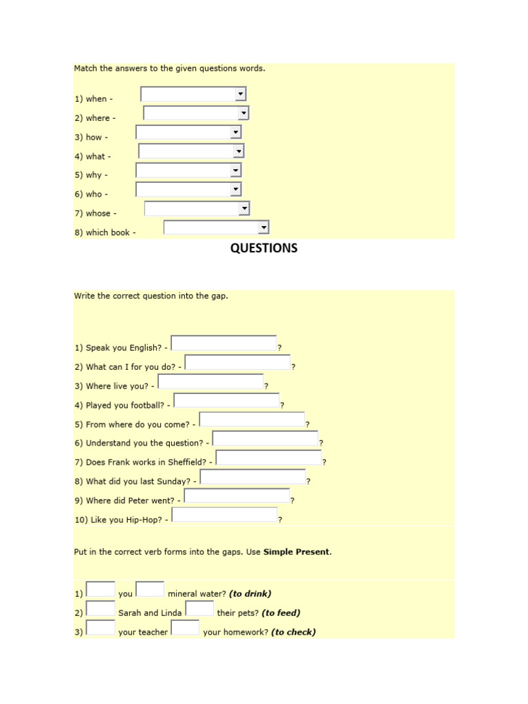 Match The Answers To The Given Questions Words | PDF | Games ...