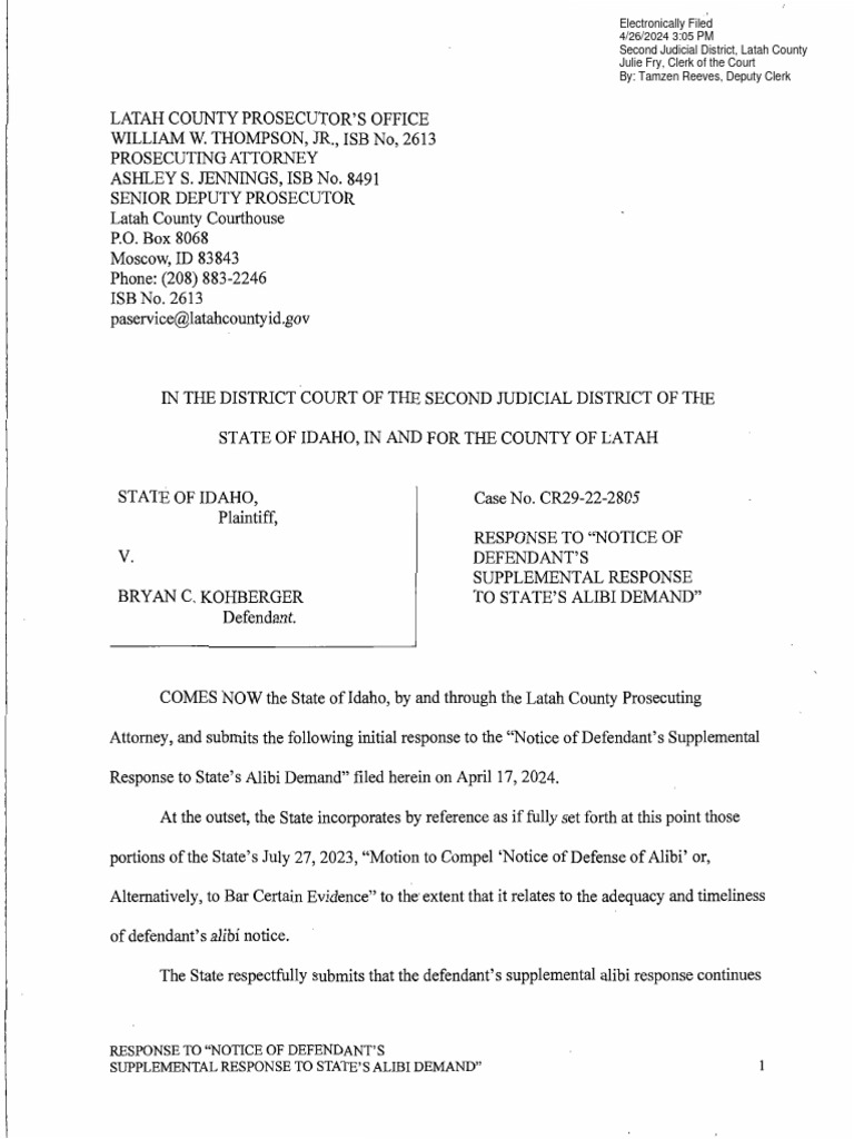 Response Notice Defendants Supplemental Response Alibi Demand | PDF ...