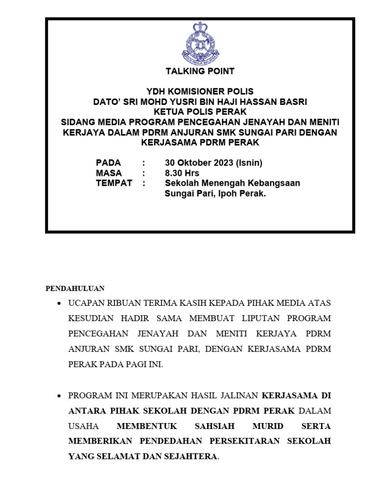 Talking Point Sidang Media SMK SG Pari | PDF
