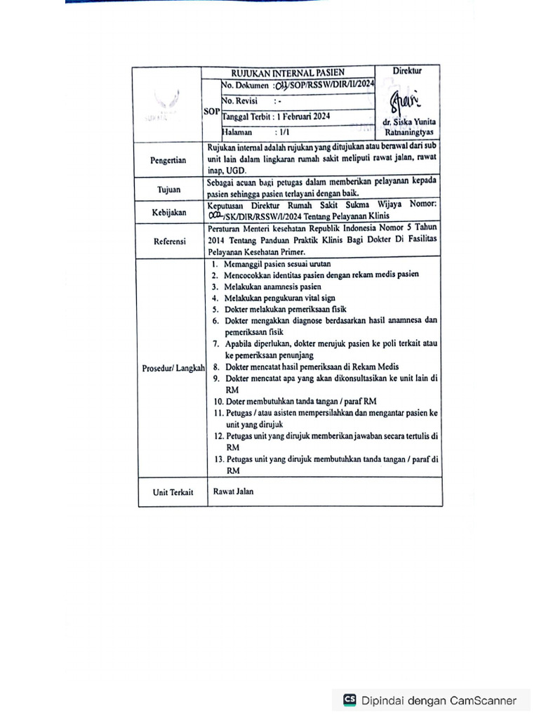 SOP Rujukan Internal Pasien | PDF
