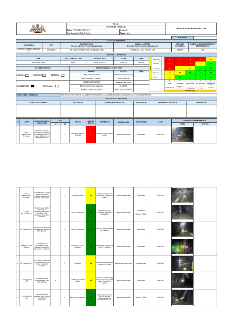 Inspección - Sub Comite 04 MINA - ABRIL | Descargar gratis PDF | Ciencias de la Tierra