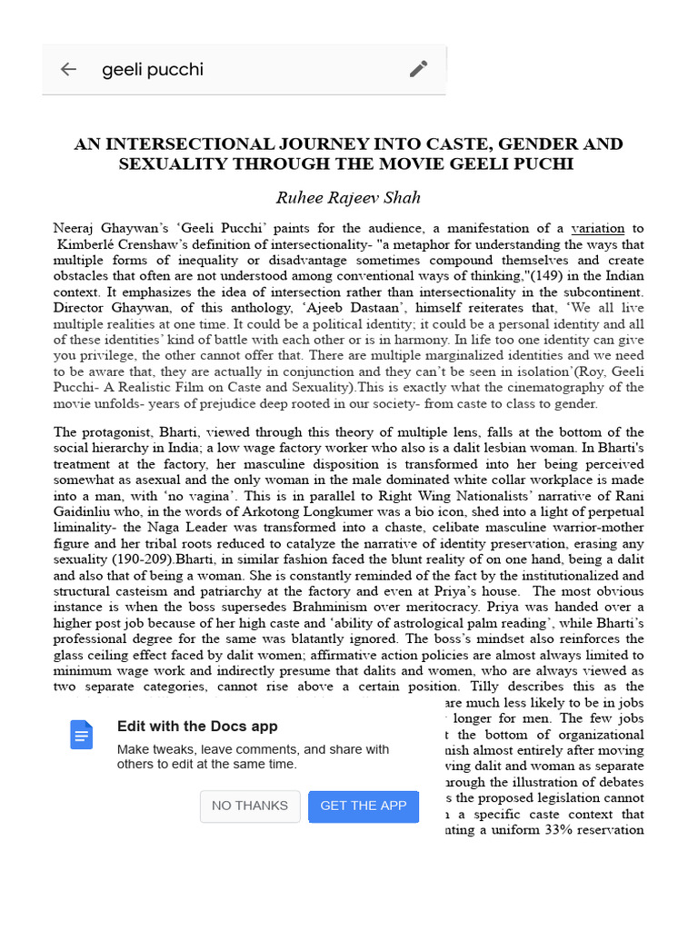 Geeli Pucchi | PDF | Intersectionality | Caste