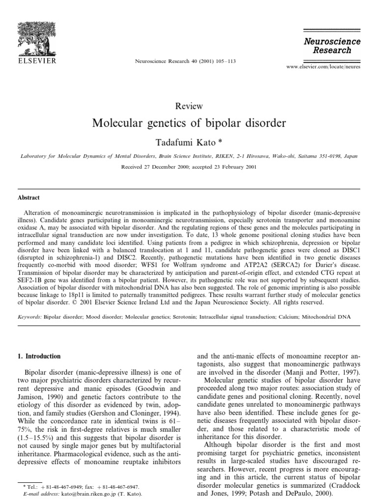 Molecular Genetics of Bipolar Disorder | PDF | Genetic Linkage ...