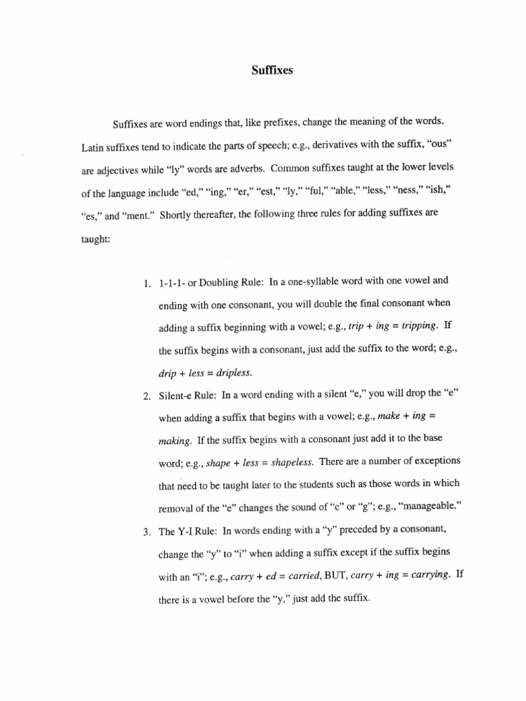 Suffixes Suffixes Are Word Endings That, Like Prefixes, Change ...