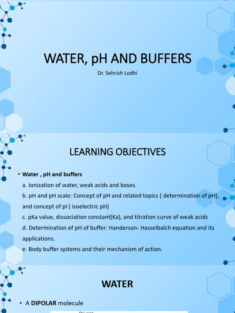 Water, PH and Buffers | PDF | Ph | Acid Dissociation Constant