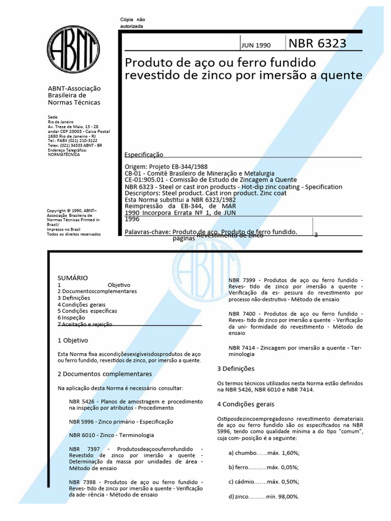 NBR 6323 Produto de Ao Ou Ferro Fundido Revestido de Zin | PDF | Corrosão | Zinco