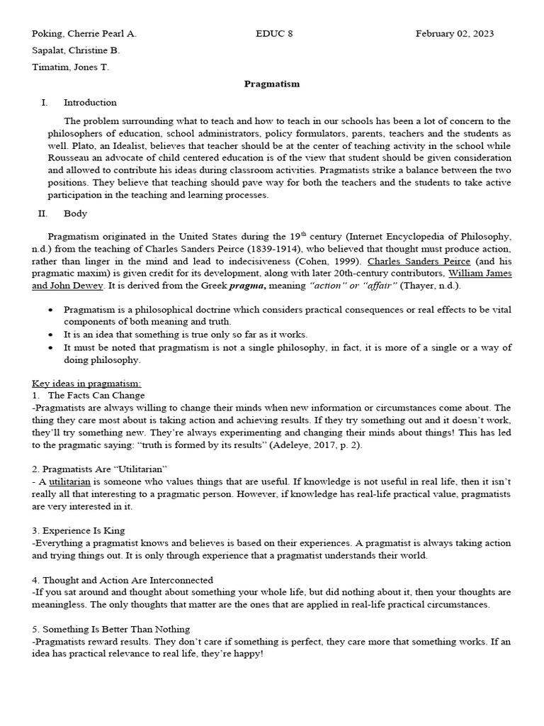 Educ 8 Pragmatism | Download Free PDF | Pragmatism | Knowledge