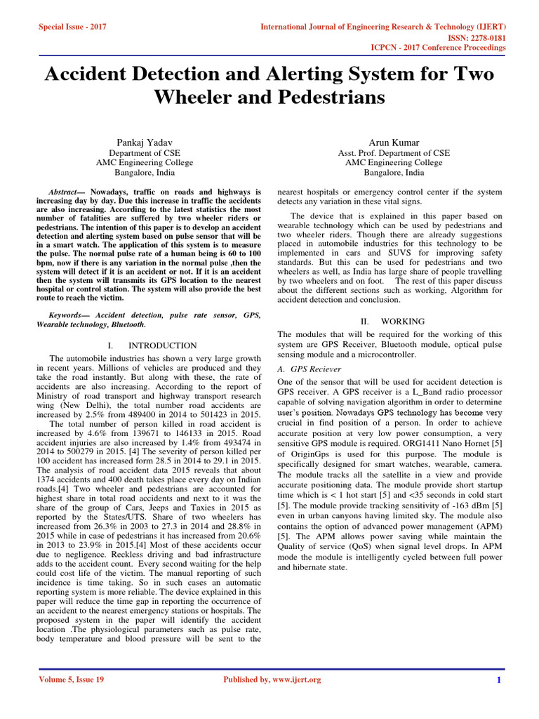 Accident Detection and Alerting System For Two Wheeler and Pedestrians ...