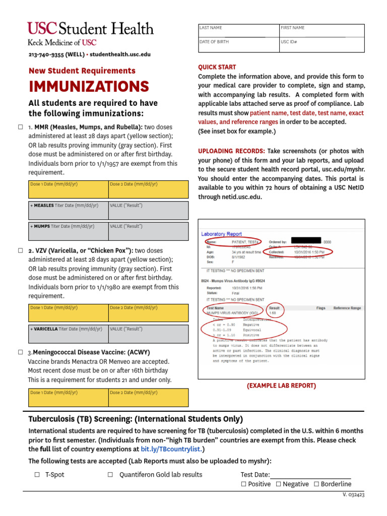 USC Immunization Checklist Form | Download Free PDF | Vaccines | Public ...