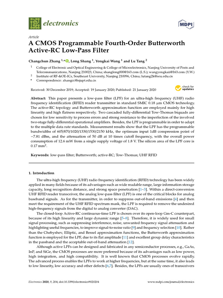 A CMOS Programmable Fourth-Order Butterworth Filter | PDF | Low Pass ...