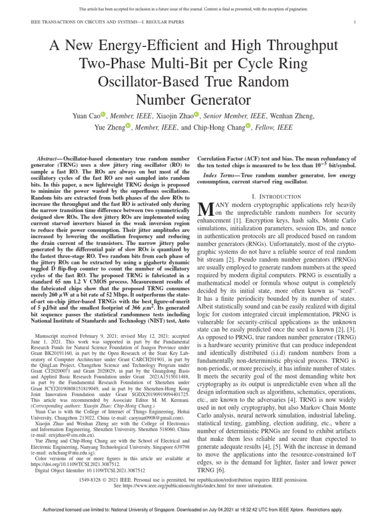 Ring Osscilator Based True Random Number Generator | PDF | Power ...