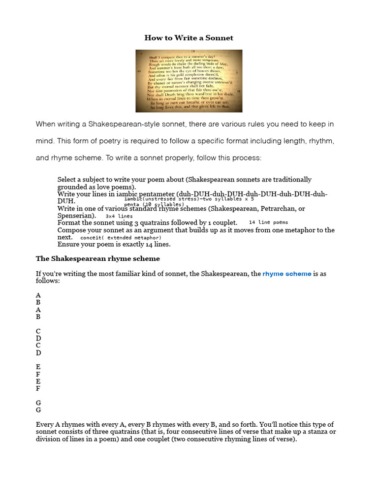 Shakespeare's Sonnets - How To Write | Download Free PDF | Poetry | Sonnets