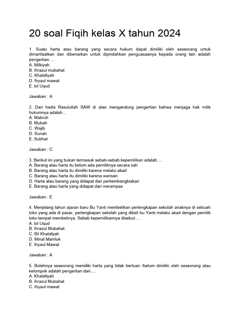 Soal Fiqih Kelas 10 | PDF