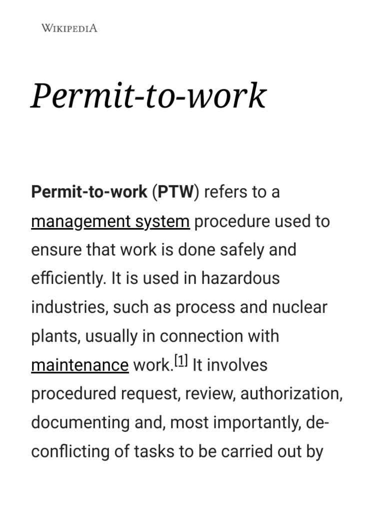 Permit-To-Work - Wikipedia | PDF | Workplace | Working Conditions