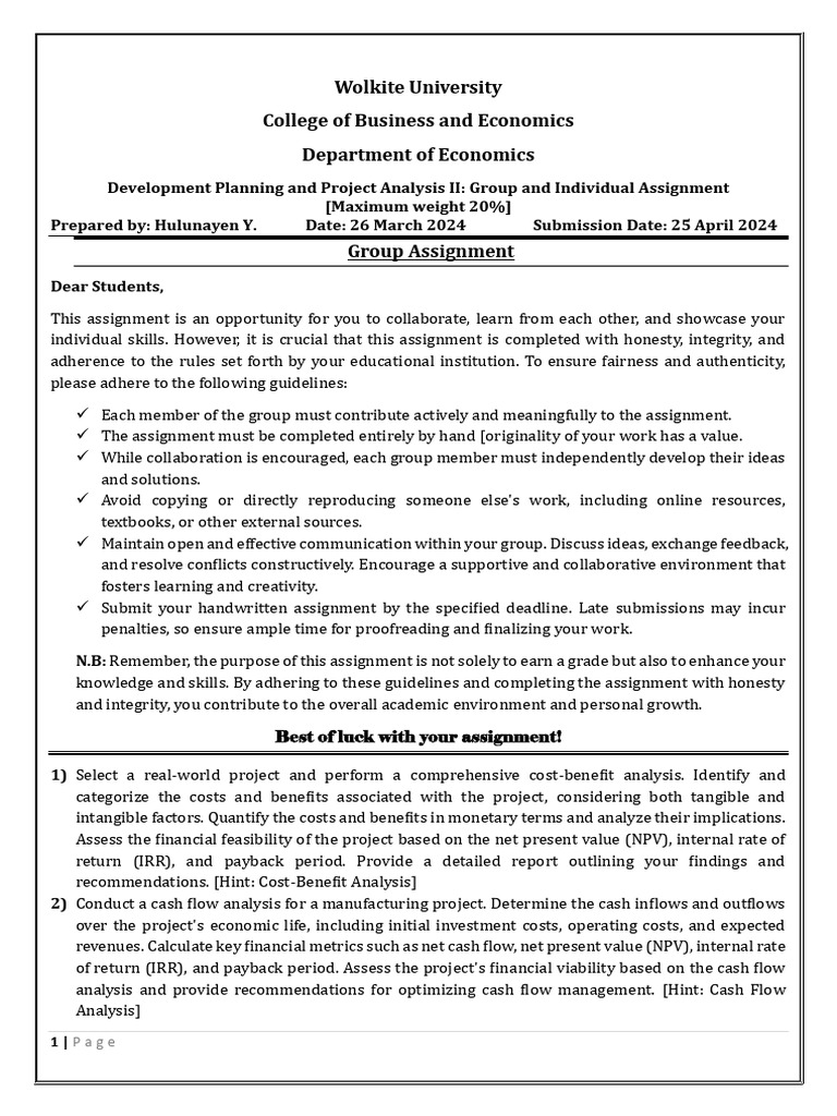 Development Planning and Project Analysis II Group and Individual | PDF ...