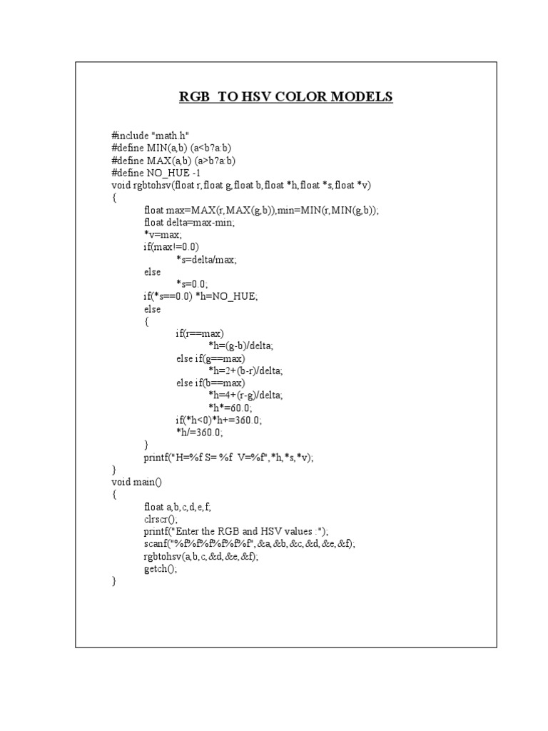 RGB To HSV Color Models | PDF