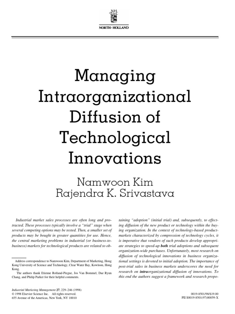 Managing Intraorganizational Diffusion of Technological Innovations | PDF | Innovation ...