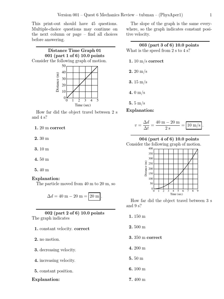Quest 6 Mechanics Review KEY | PDF | Force | Acceleration