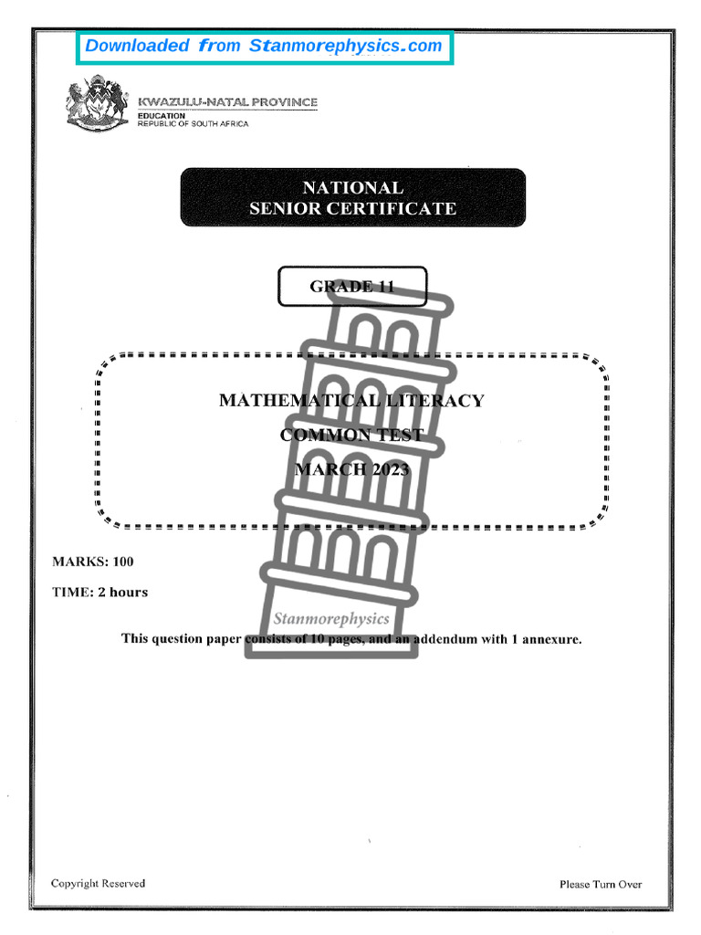 Maths Literacy Grade 11 March 2023 QP and Memo | PDF