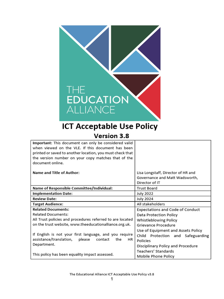 Educational Alliance ICT Use Policy | PDF | Popular Culture & Media ...