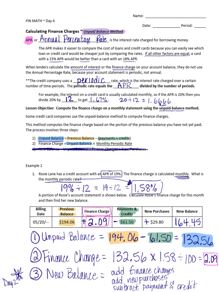 Calculating Finance Charges Tutorial | PDF | Annual Percentage Rate ...