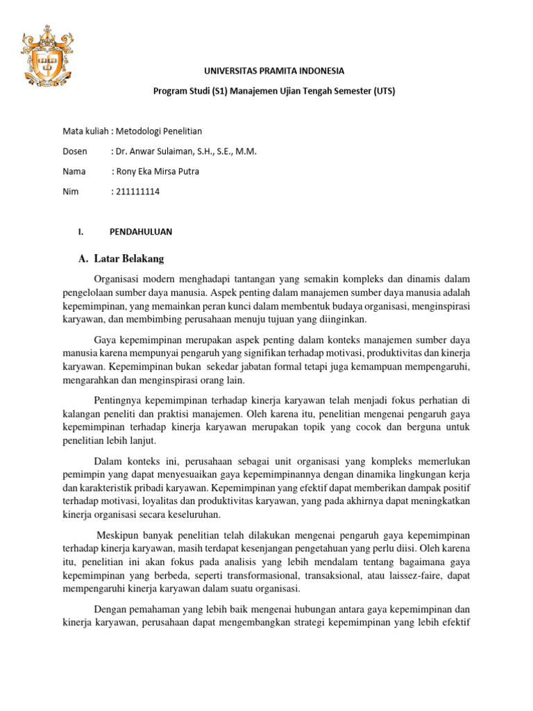 Uts Metodologi Penelitian | PDF | Karier & Perkembangan