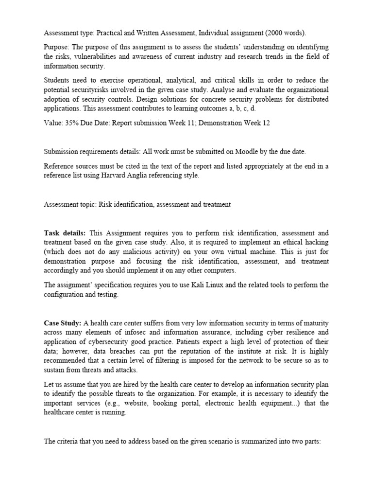 Task Details: This Assignment Requires You To Perform Risk Identification, Assessment and | PDF ...