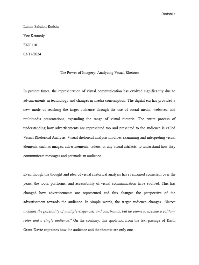 Visual Rhetorical Analysis Final Draft | PDF | Rhetoric | Advertising