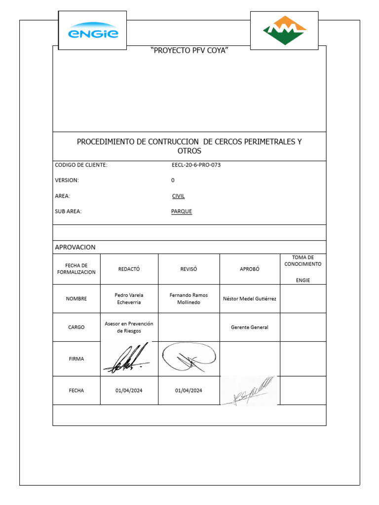 Procedimiento Instalacion de Cerco Perimetral y Otros - Medel | PDF ...