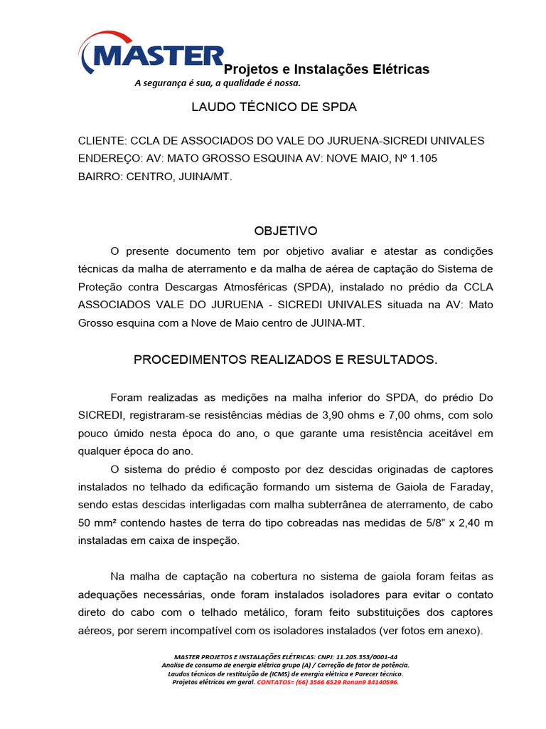 Laudo Técnico de Spda | PDF | Eletromagnetismo | Eletricidade Laudo Técnico de Spda | PDF | Eletromagnetismo | Eletricidade
