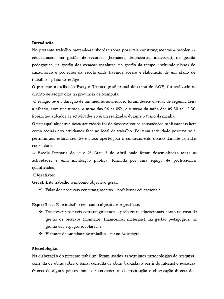 Constrangimentos na Gestão Escolar em Nampula | PDF | Pedagogia ...