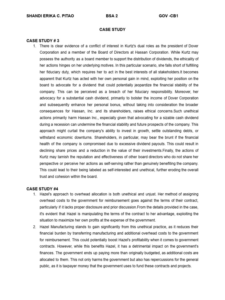 Case Study On Common Unethical Practices | PDF | Dividend | Conflict Of ...