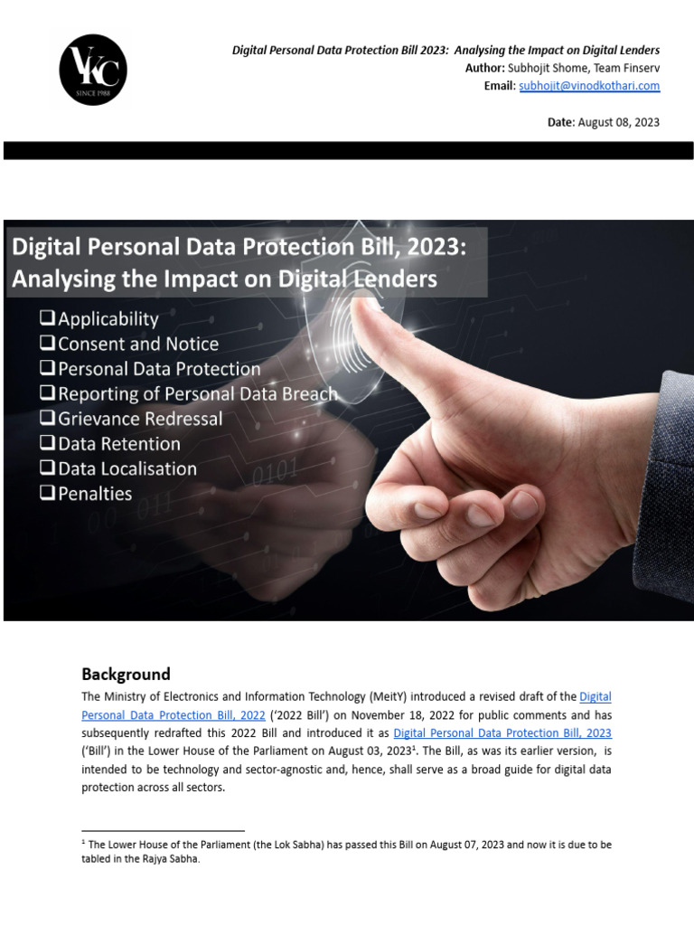 Impact of Digital Data Protection Bill 2023 on Lenders | PDF | Loans ...