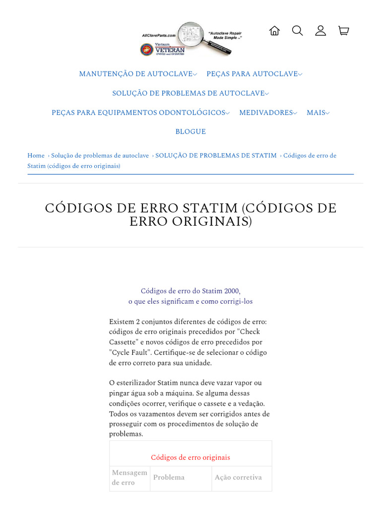 Códigos de Erro Statim (Códigos de Erro Originais) | PDF | Gases