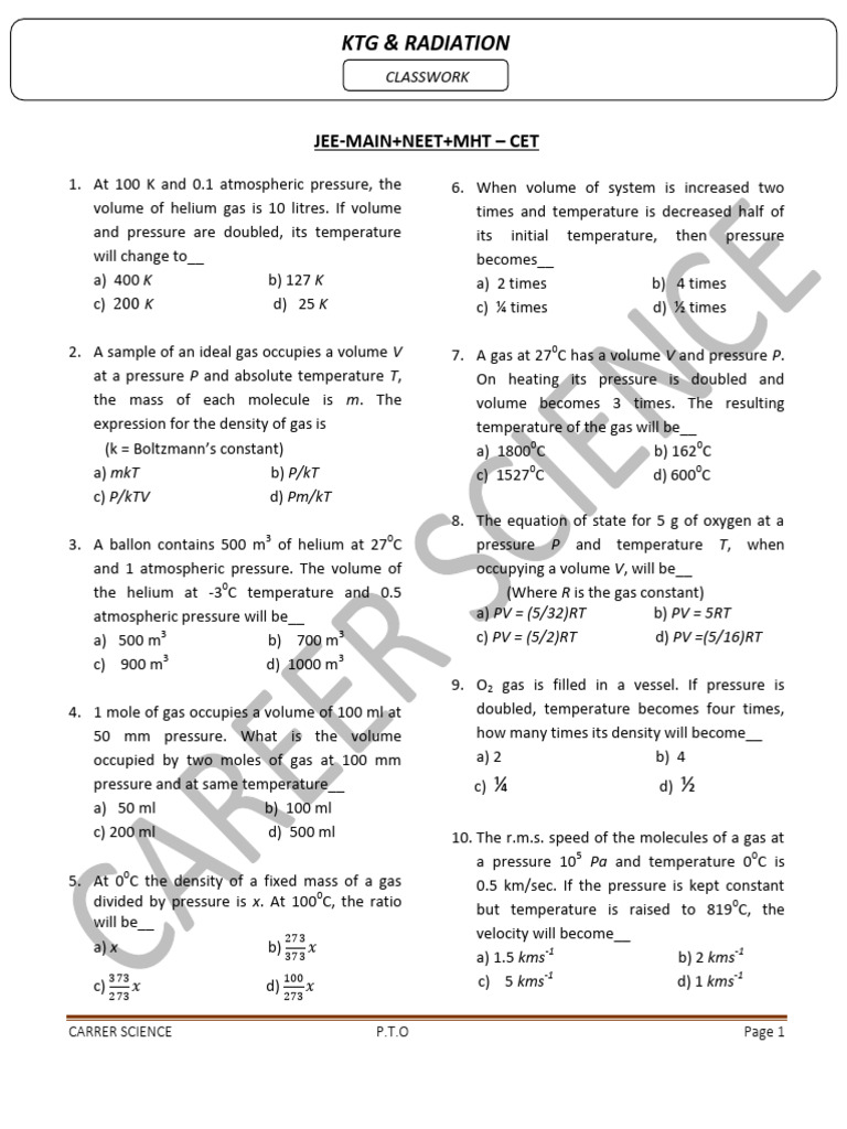 11.1 - KTG & Radiation | PDF | Gases | Heat Capacity