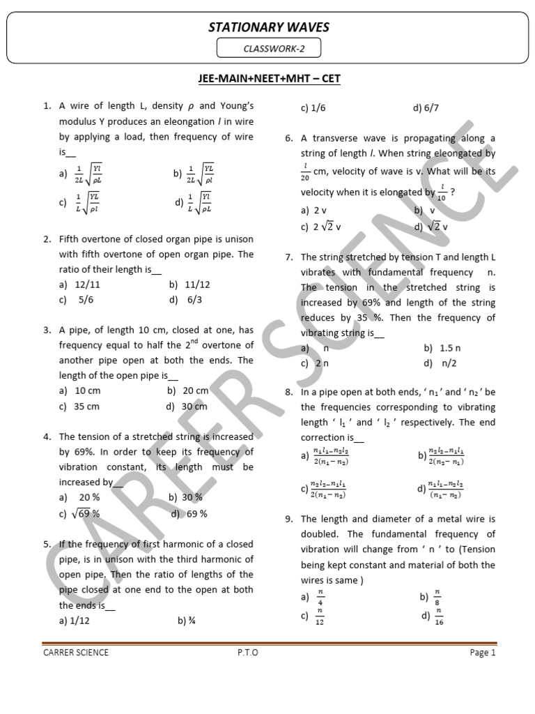 10 - Stationary Waves | PDF | Waves | Frequency