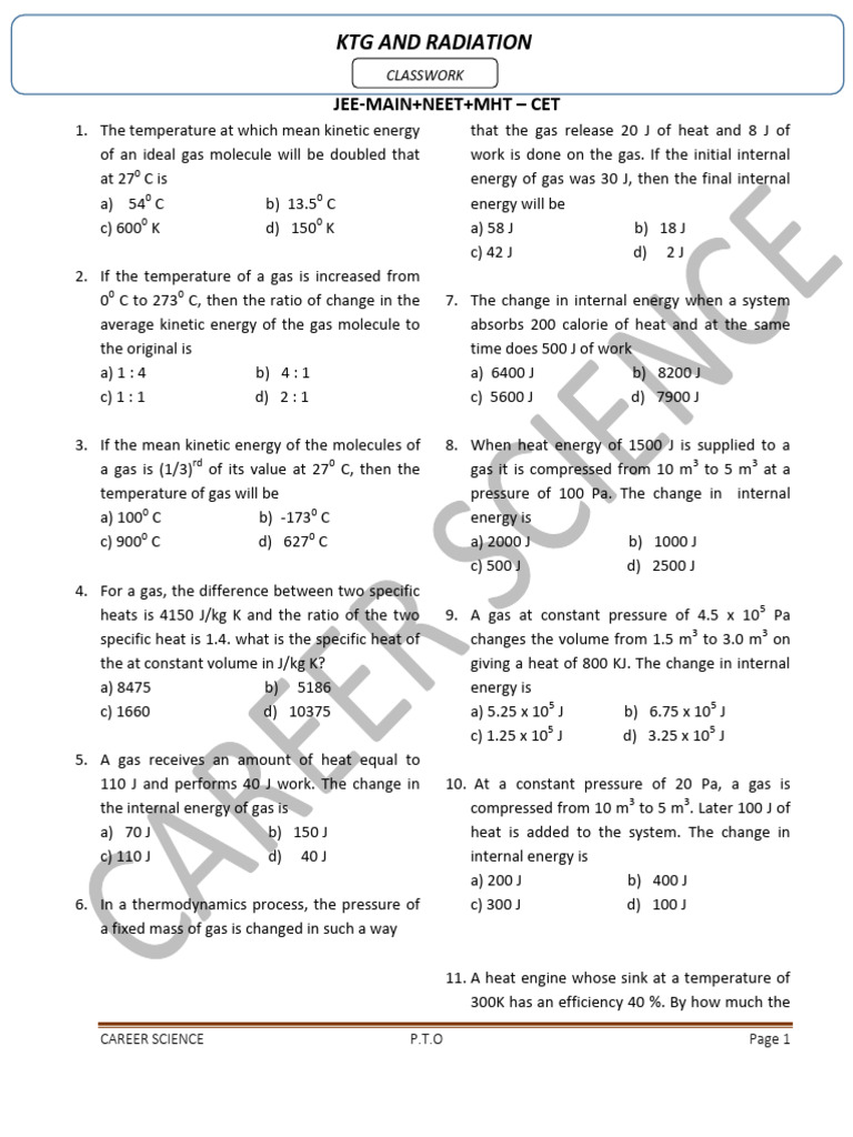 11.2 - KTG & Radiation (MHT - CET C) | PDF | Gases | Heat