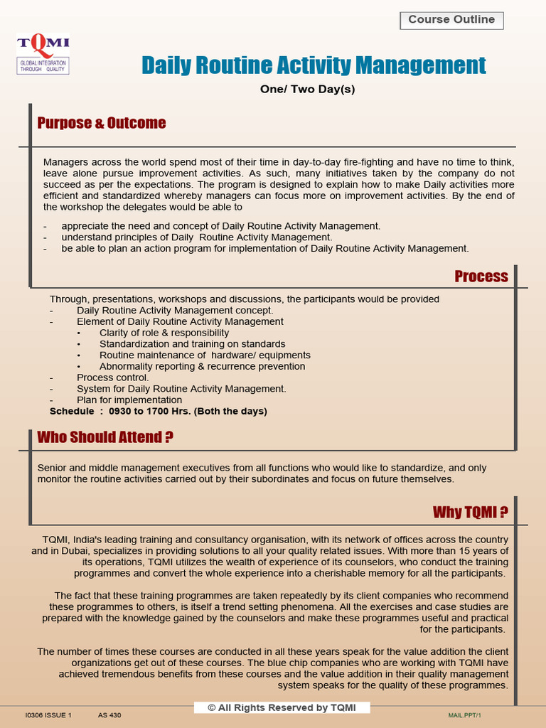 Daily Routine Activity Management Info Sheet | Download Free PDF | Business