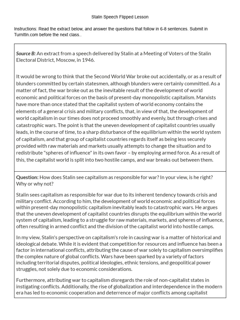Stalin Speech Flipped Lesson | PDF | Capitalism | Joseph Stalin