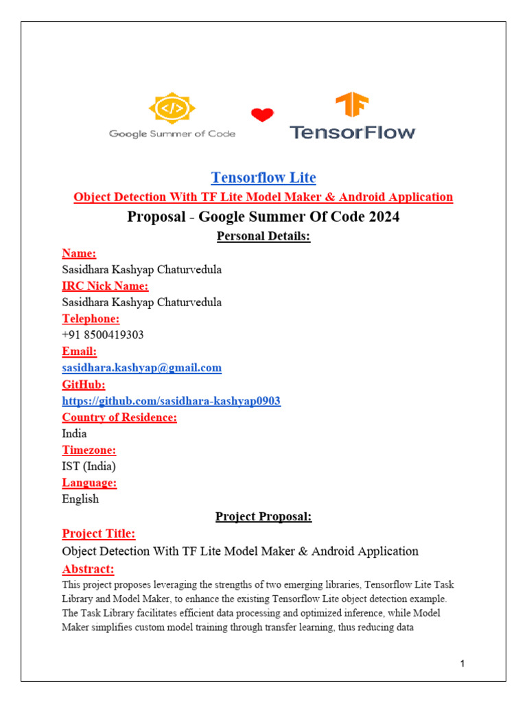 GSoC 2024 Project Proposal-Tensorflow (Final) | PDF | Mentorship | Machine Learning