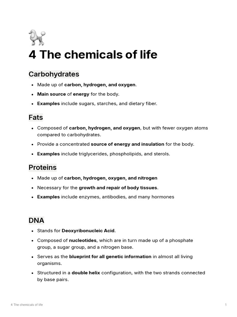Life's Essential Chemicals Explained | PDF | Dna | Genetics