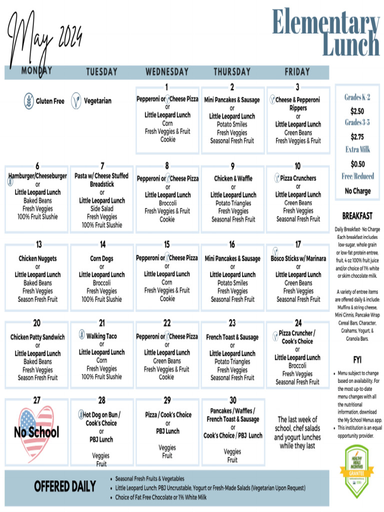 May 2024 Lunch Menu Les | PDF