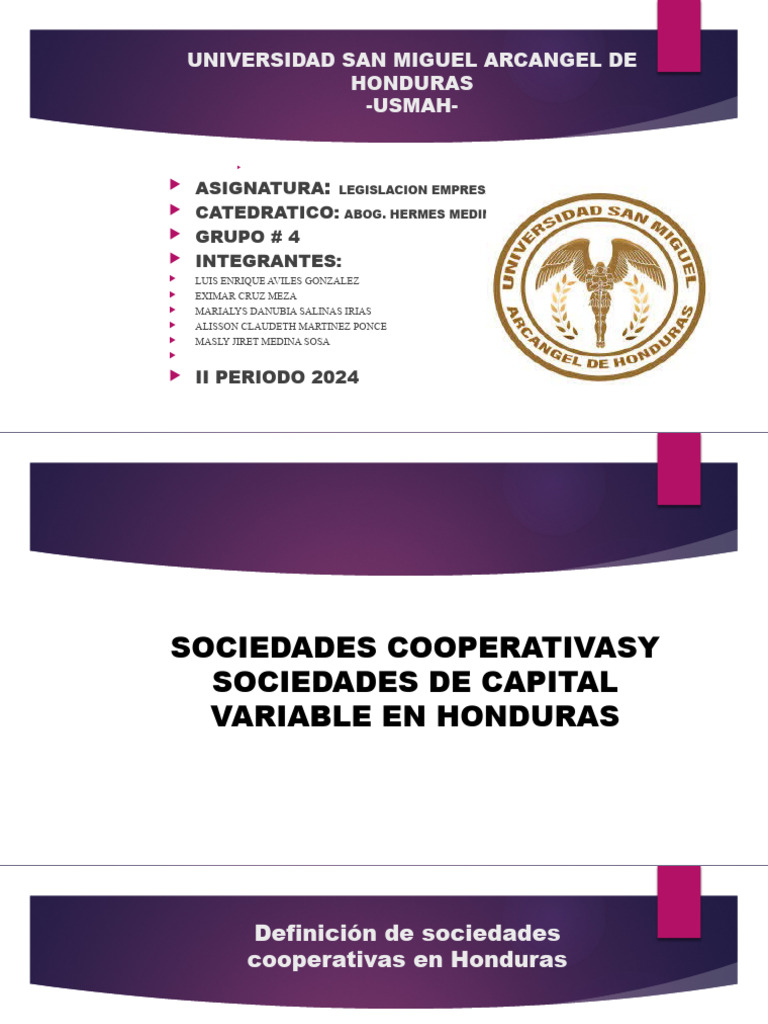 Presentacion Sociedades Cooperativas y Sociedades de Capital Variable en Honduras | PDF ...
