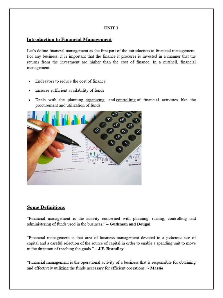Financial Management Unit - 1 | PDF | Financial Capital | Dividend