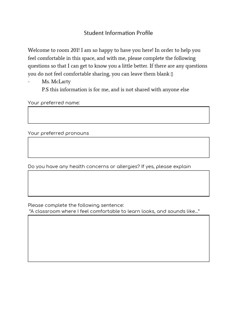 Student Information Profile Form | PDF
