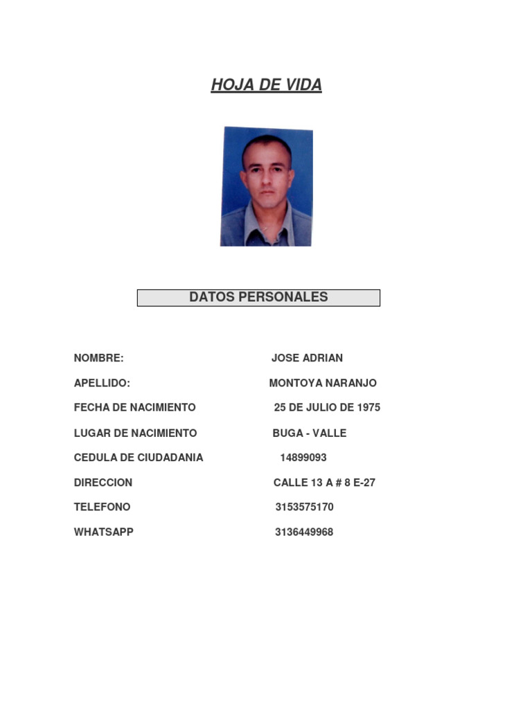 Hoja de Vida Jose Adrian Montoya Naranjo | PDF